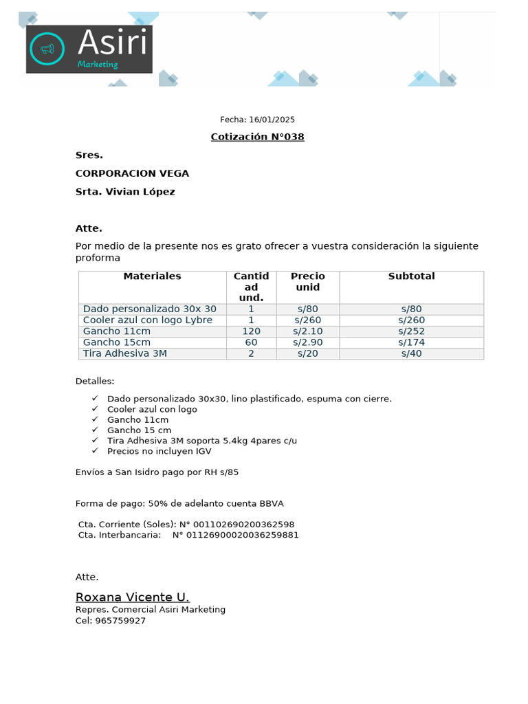 Cotizacion Materiales N°038 | PDF