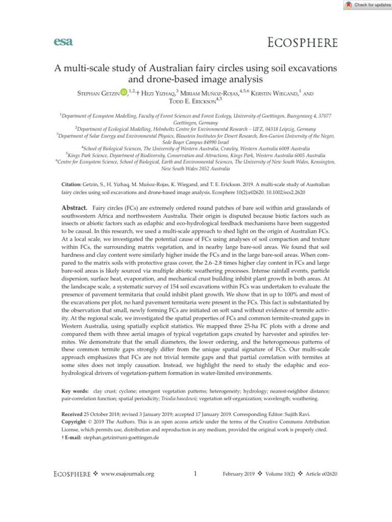 Ecosphere - 2019 - Getzin - A Multi Scale Study of Australian Fairy Circles Using Soil ...
