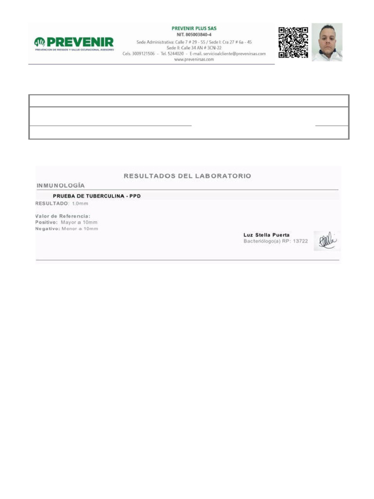 Prueba de Tuberculina - Ppd-1 | PDF