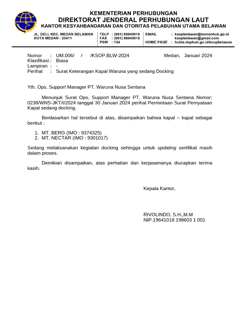 Surat Keterangan Kapal Waruna | PDF