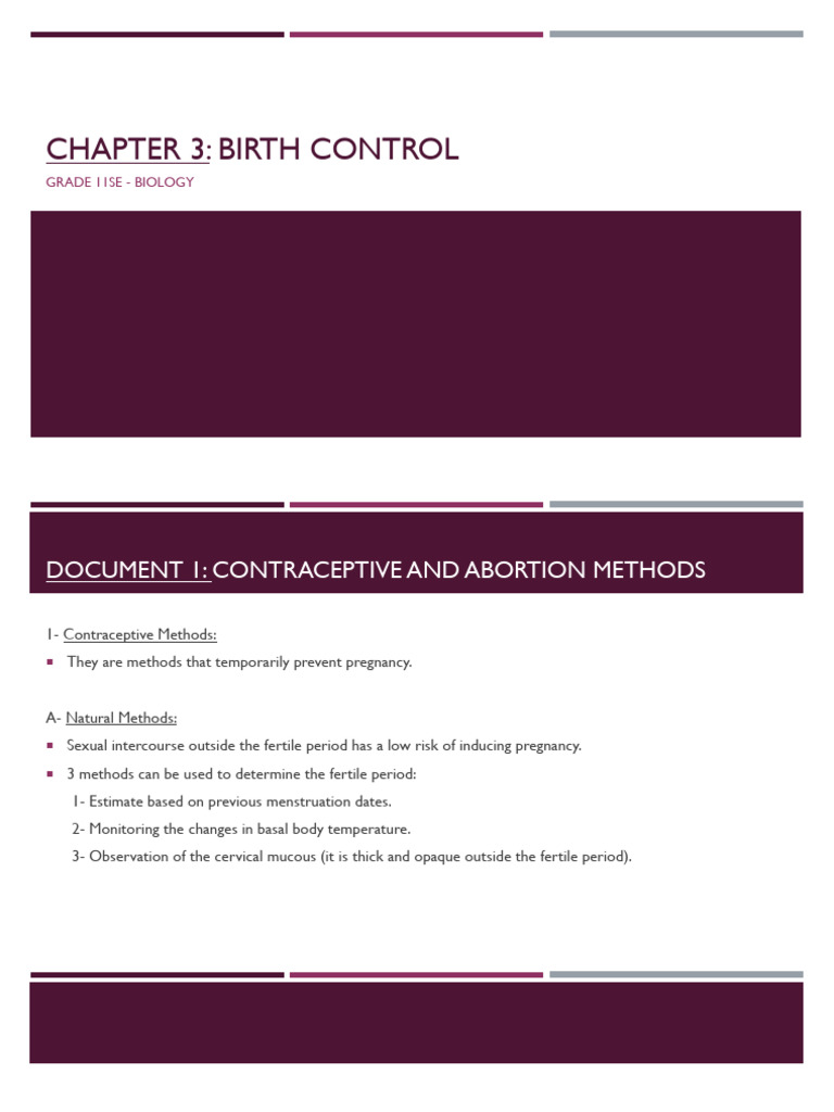 Chapter 3: Birth Control: Grade 11se - Biology | PDF | Birth Control ...