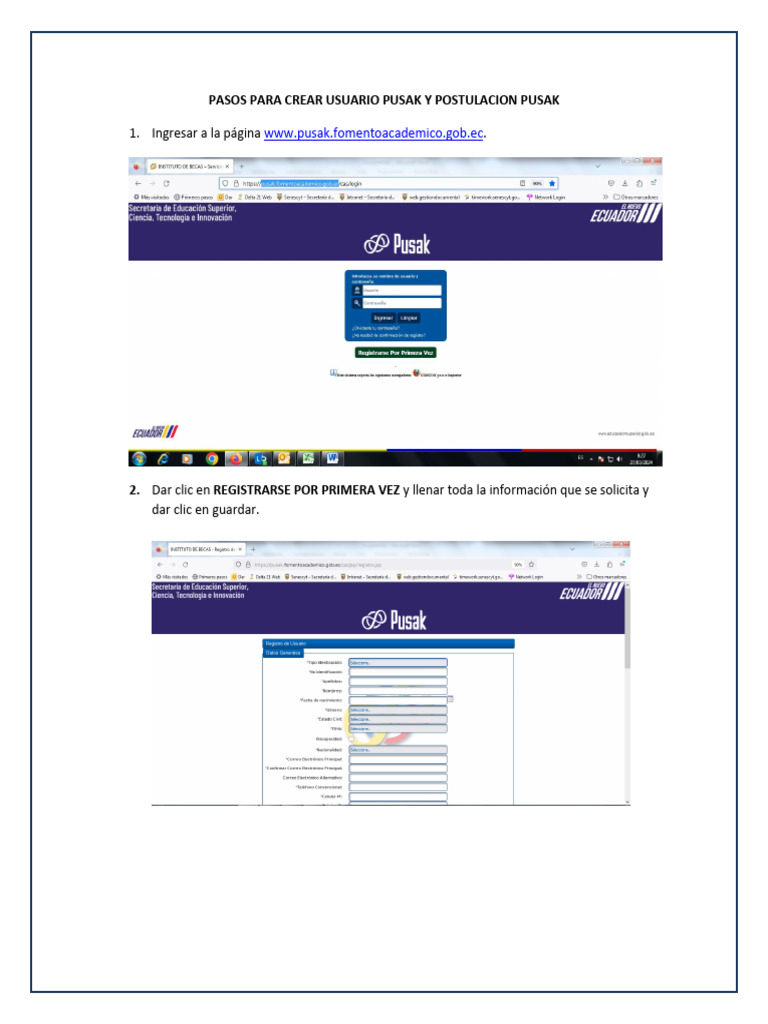 Pasos Para-Crear-Usuario-Pusak-Y-Postular | PDF