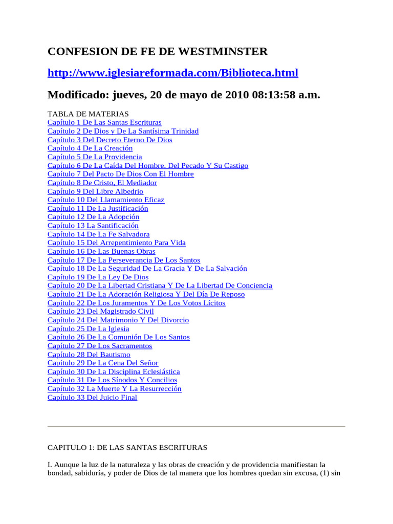 Confesión D Fe D Westmister | PDF | Biblia | Cristo (título)