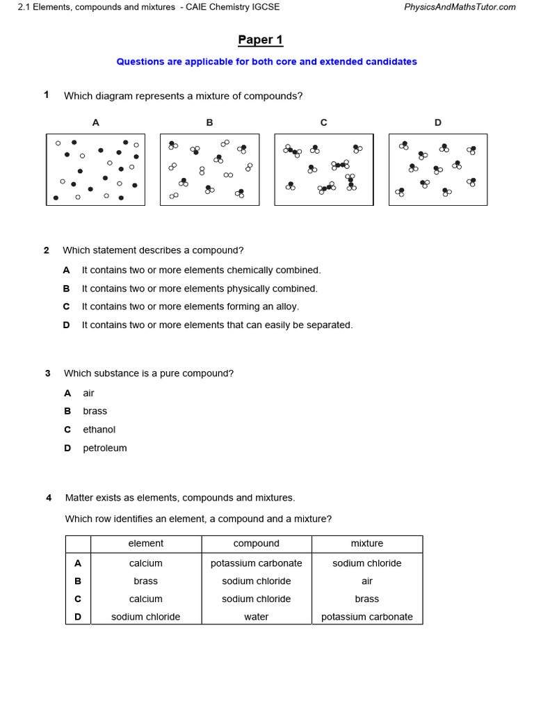 Elements, Compounds, and Mixtures Quiz | PDF