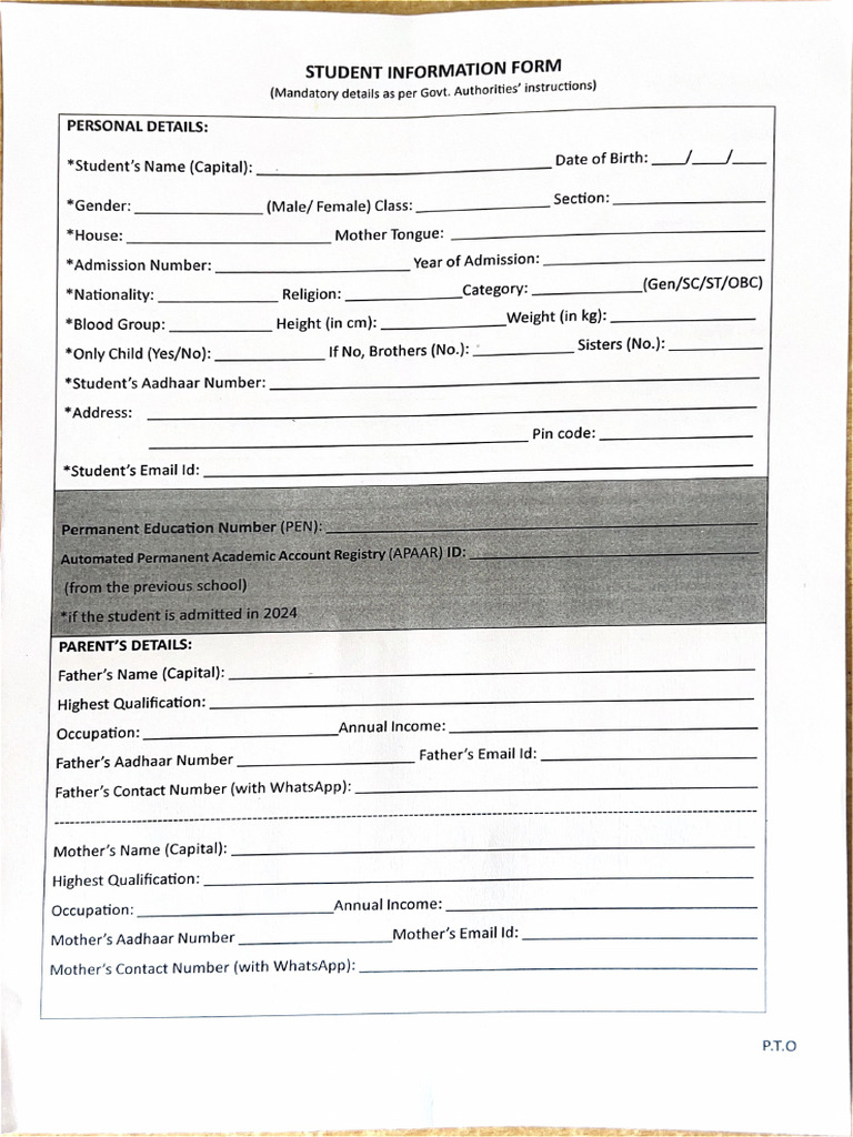 Student Information Form | PDF