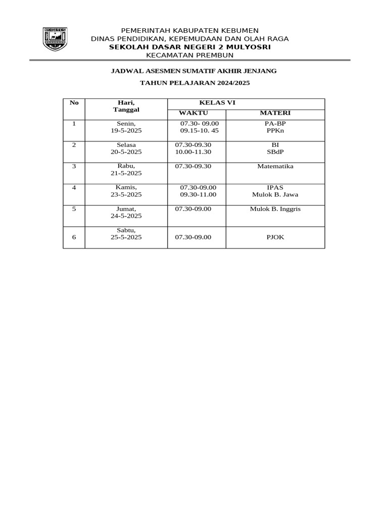 Penyusun Asaj Kelas Vi 2024-2025 | PDF