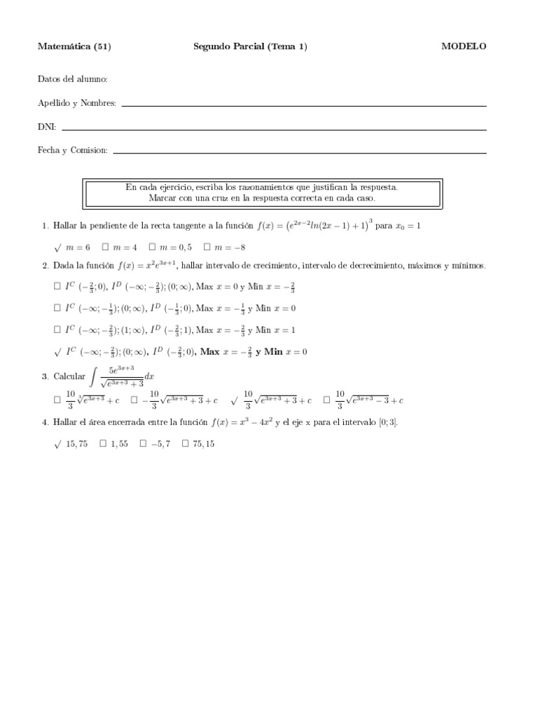 2do Parcial (Matematica) (Tema 1) (MODELO) | PDF | Conceptos matemáticos | Objetos matemáticos