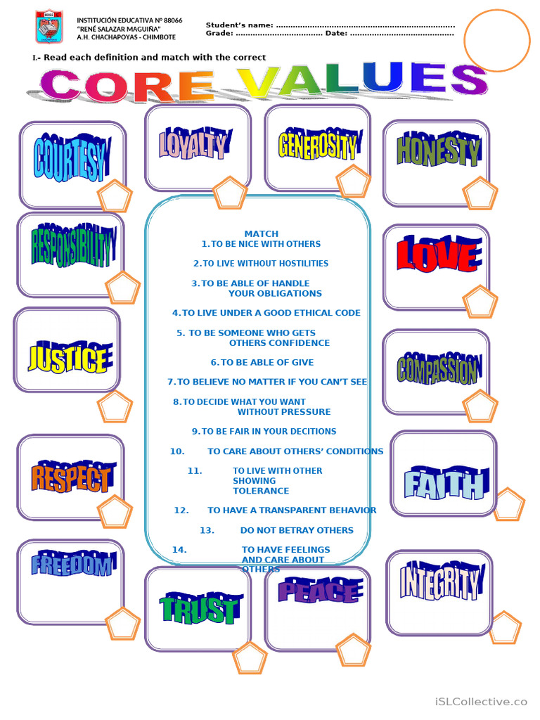 Values Matching Exercise for Students | PDF