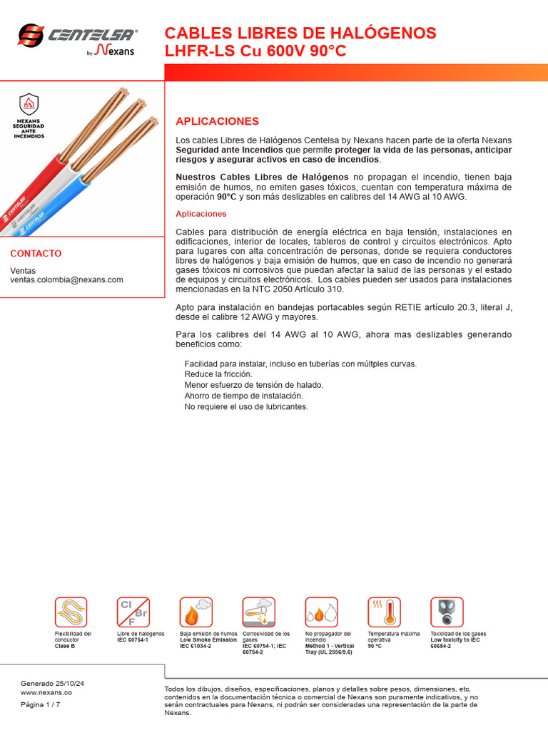 Nexans - CABLES LIBRES DE HAL GENOS LH... | PDF | Cobre | Aislador ...