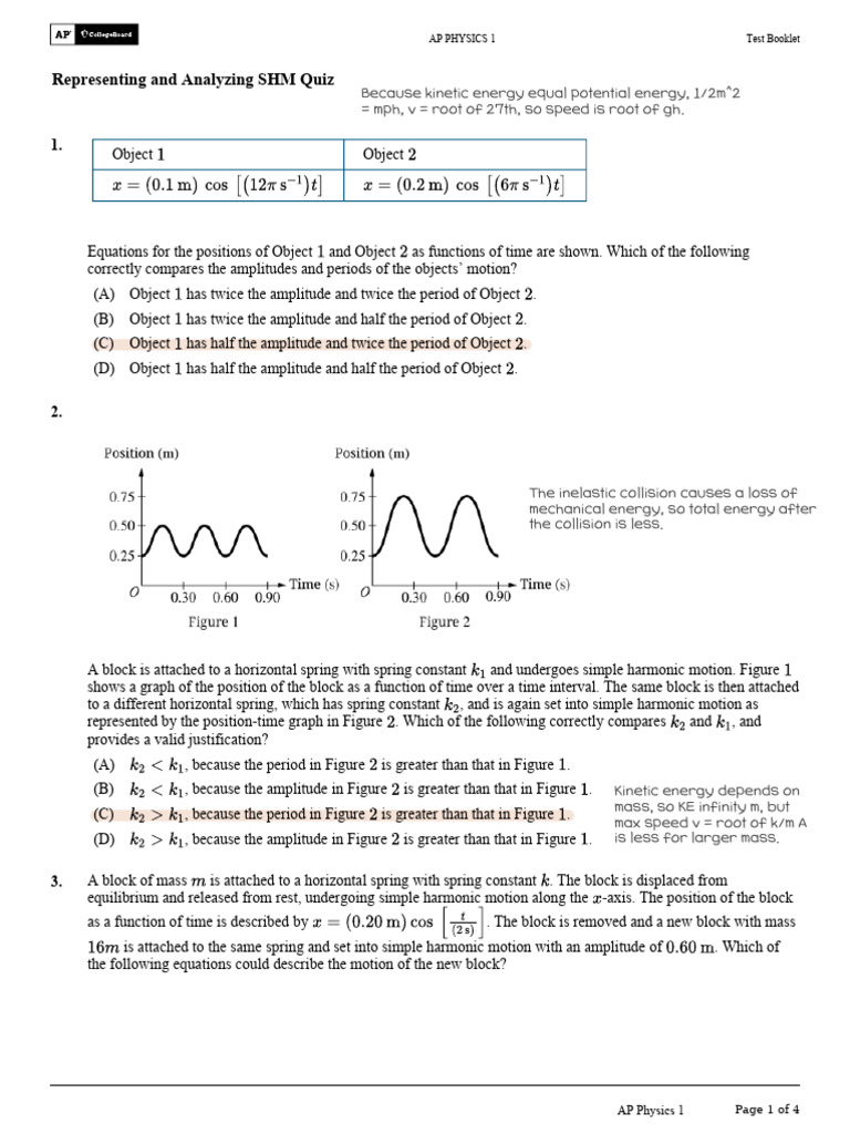 Analyzing Simple Harmonic Motion Equations | PDF | Classical Mechanics ...
