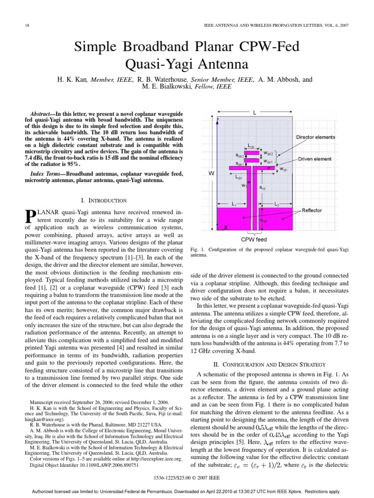 Simple Broadband Planar CPW-Fed Quasi-Yagi Antenna | PDF | Antenna ... Simple Broadband Planar CPW-Fed Quasi-Yagi Antenna | PDF | Antenna ...