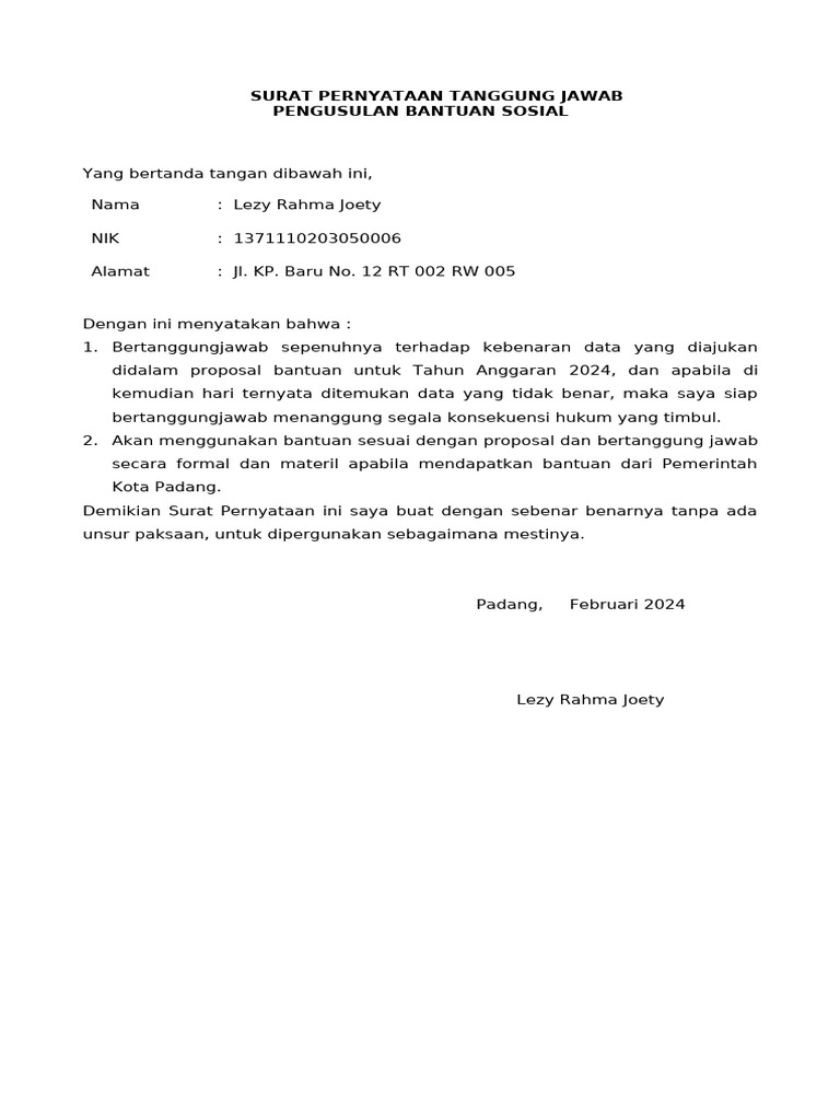 Surat Pernyataan Tanggungjawab | PDF