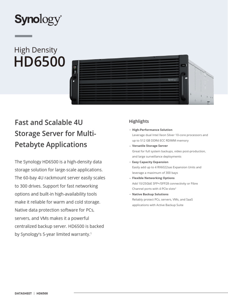 Synology HD6500 Data Sheet Enu | PDF | File Transfer Protocol | Backup