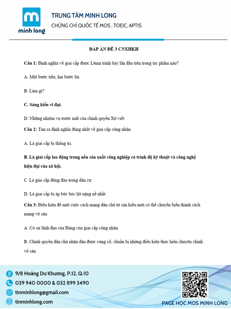 ĐÁP ÁN ĐỀ 3 CNXHKH | PDF