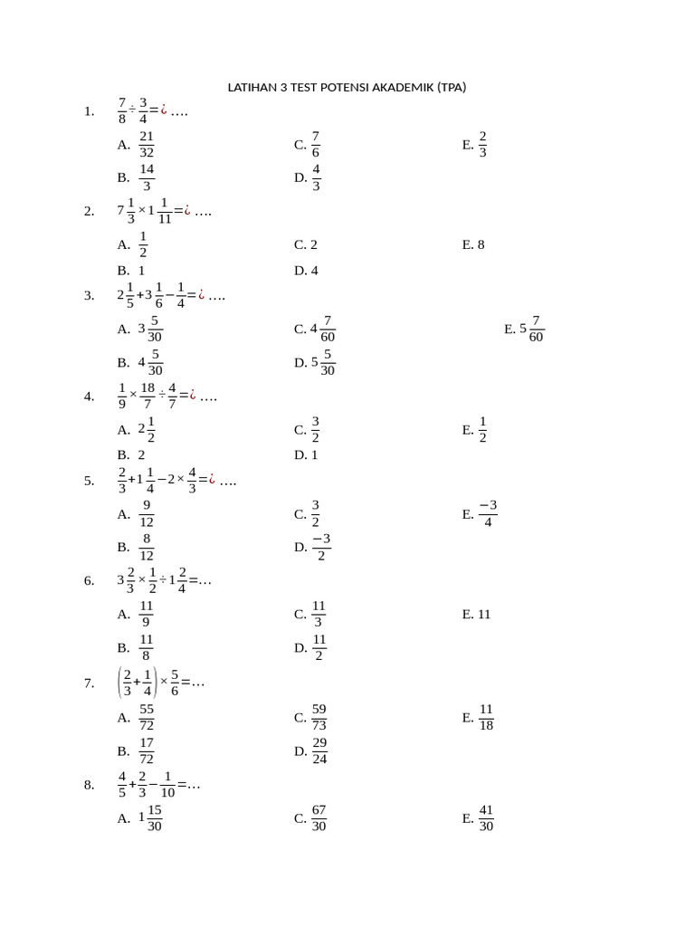 Latihan 3 Test Potensi Akademik Ok | PDF