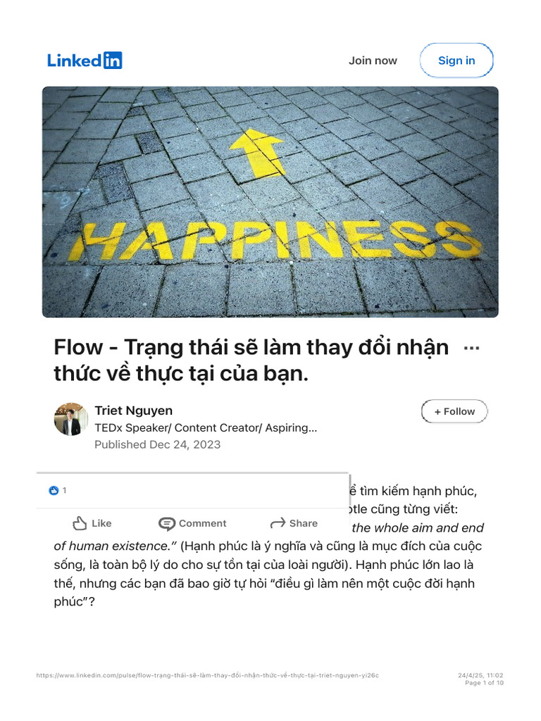 Flow - Trạng Thái Sẽ Làm Thay Đổi Nhận Thức Về Thực Tại Của Bạn. | PDF