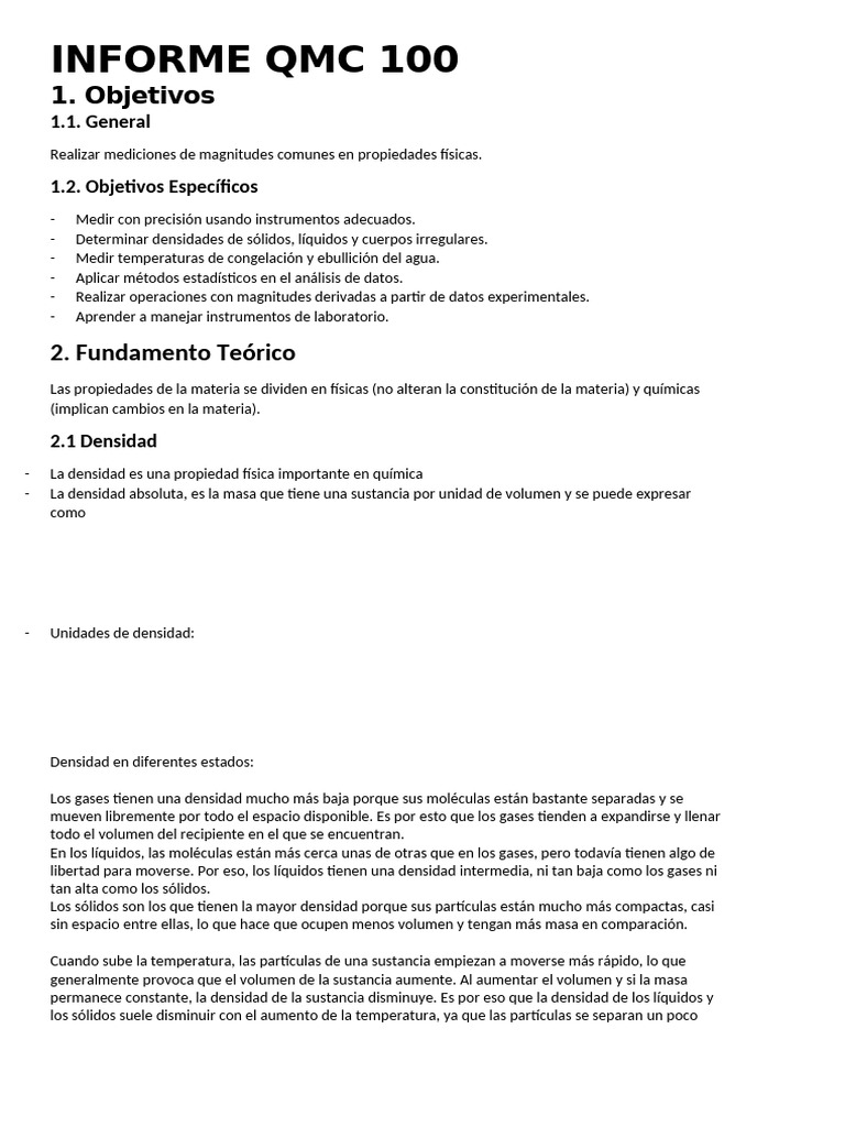 Informe QMC 100 | PDF | Densidad | Gases