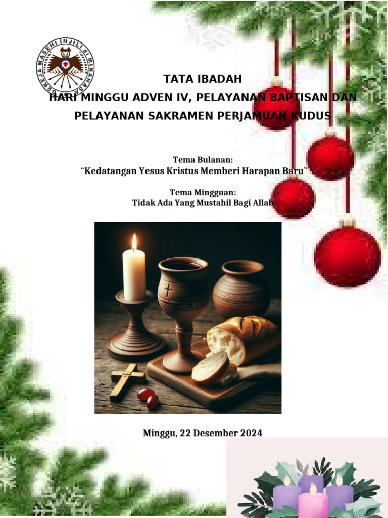 Tata Ibadah Hari Minggu Adven IV, 22 Desember 2024 Dan Perjamuan Kudus | PDF