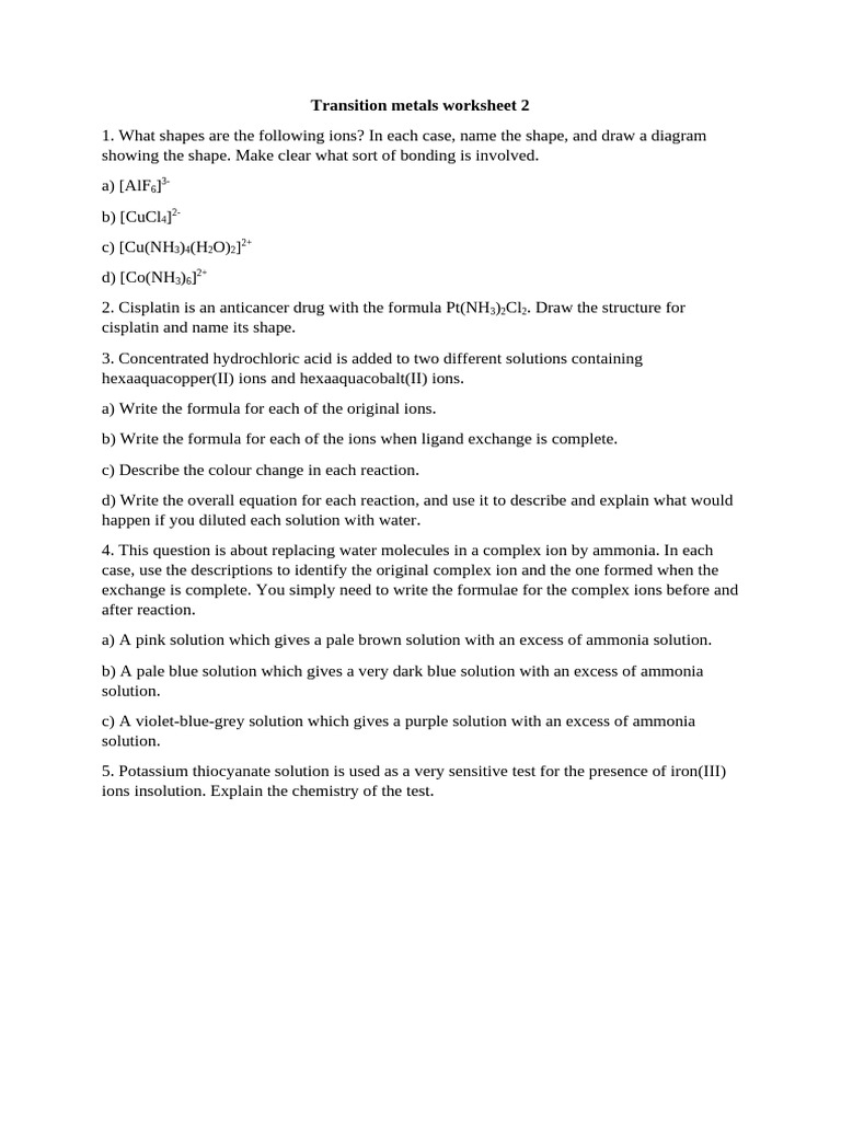 Transition Metals Tutorial 2 | PDF
