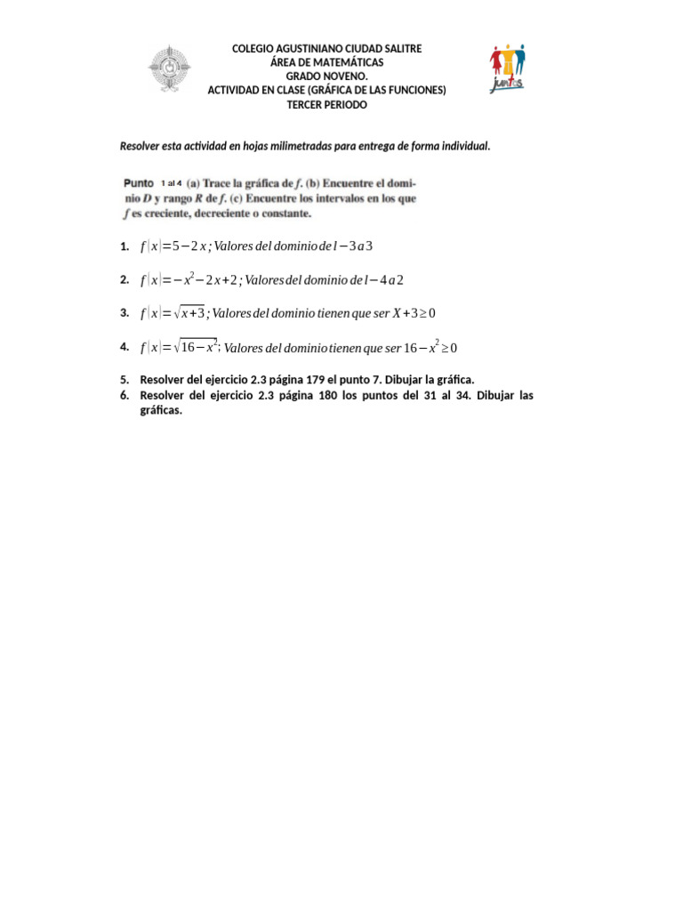 Actividad Individual Graficas de Funciones 3P Noveno 2023. | PDF