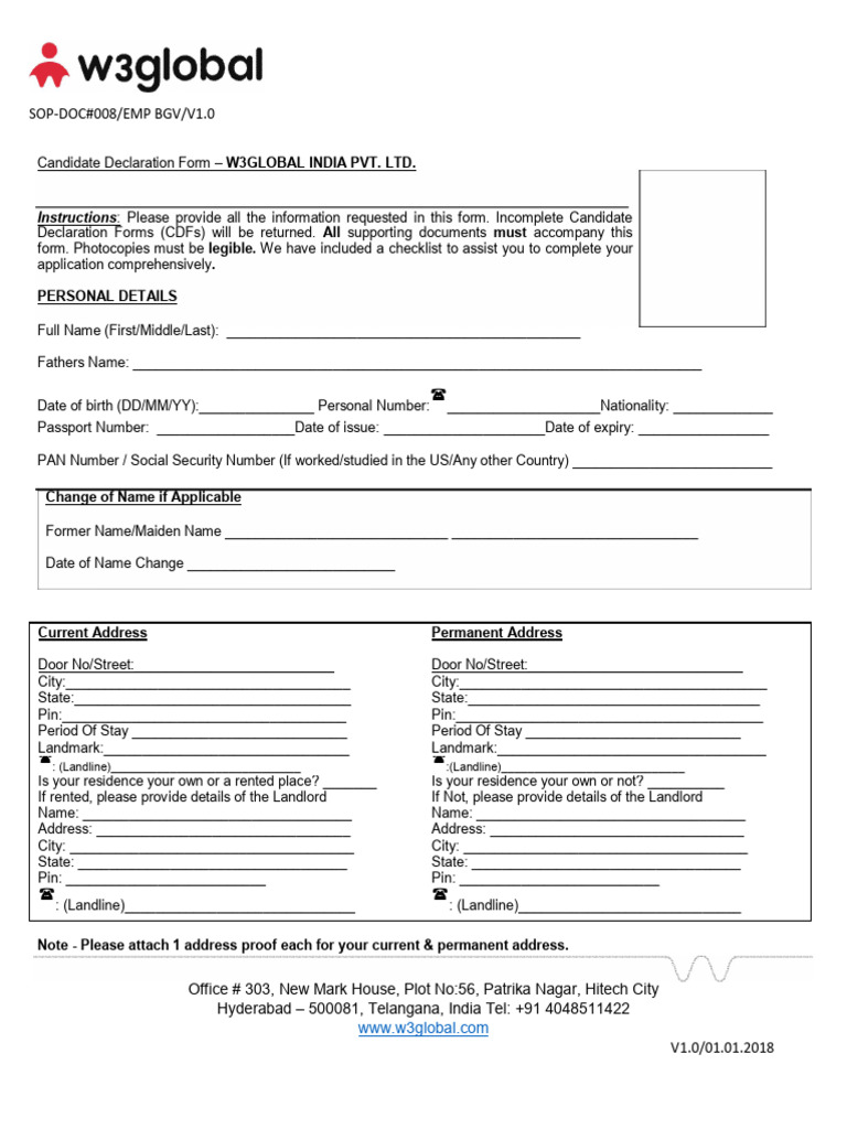 Candidate Declaration Form - W3Global | PDF