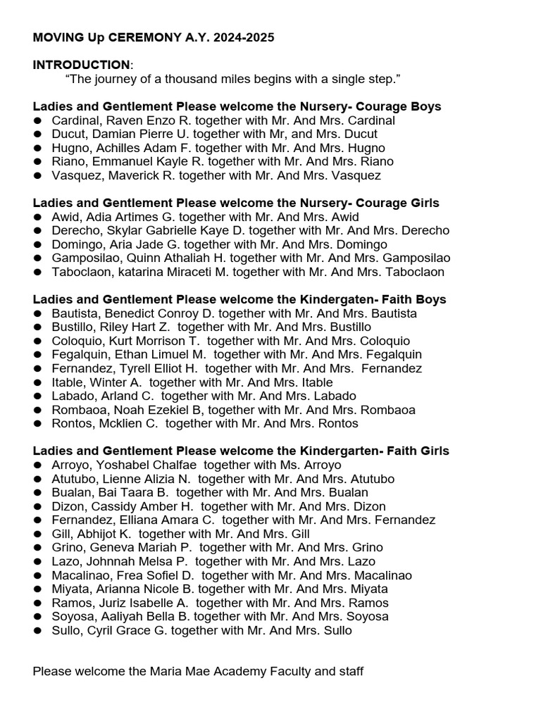 Moving Up Ceremony Script Pdf