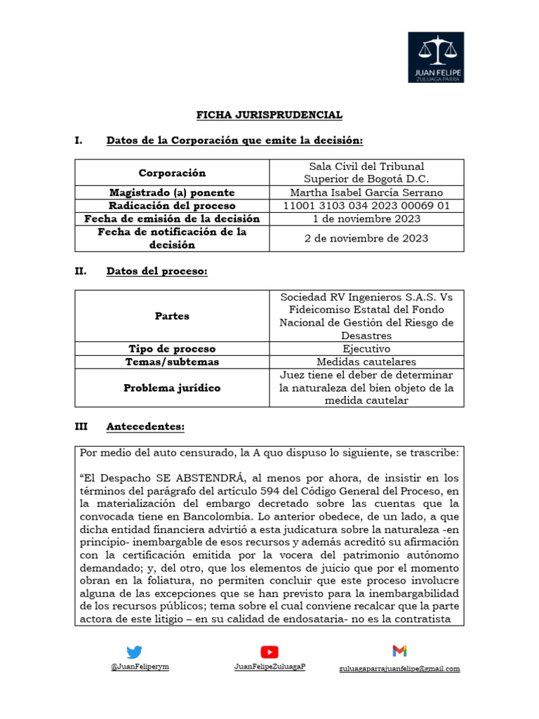 Ficha Jurisprudencial - Juez Tiene El Deber de Determinar La Naturaleza Del Bien Objeto de La ...