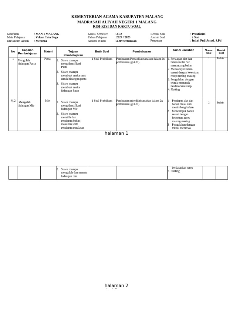 (XI) KISI-KISI Dan KARTU SOAL Asesmen Sumatif Harian | PDF
