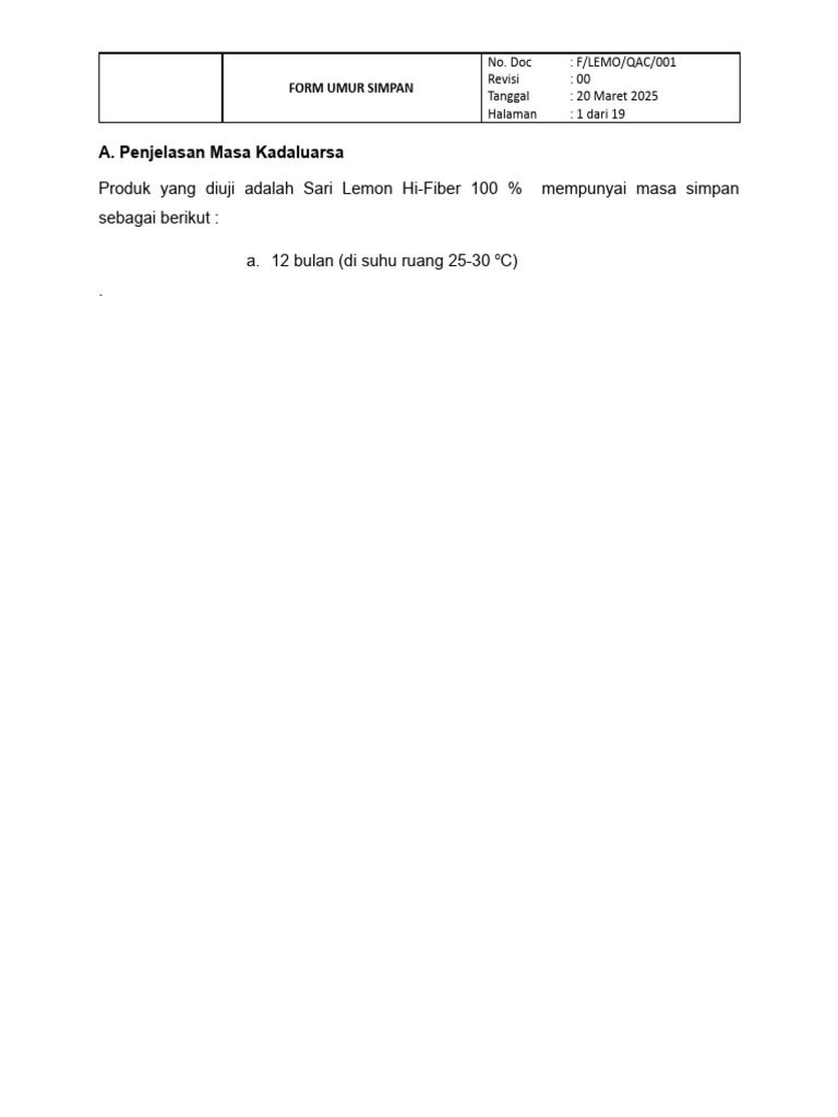 Umur Simpan Hi-Fiber | PDF