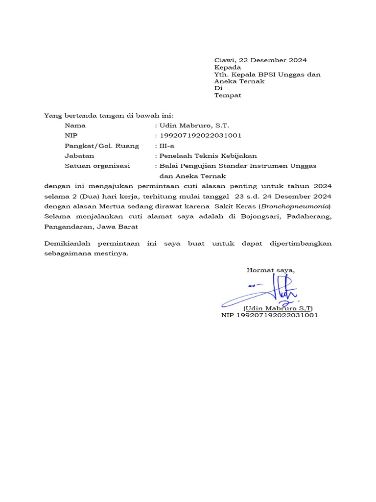 Formulir Cuti Udin | PDF