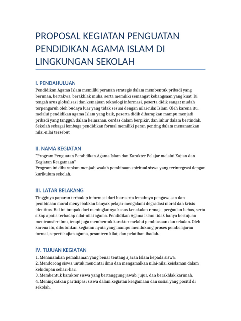Proposal Pendidikan Agama Islam Lengkap | PDF