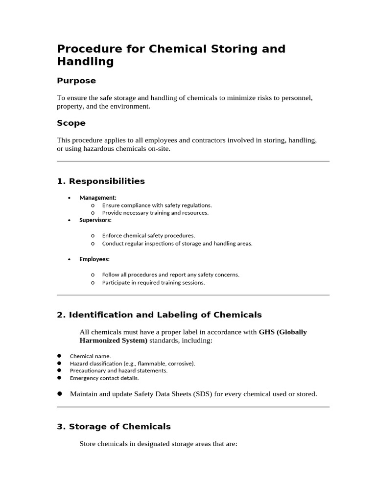Chemical Storage and Handling Procedures | PDF | Safety | Occupational ...