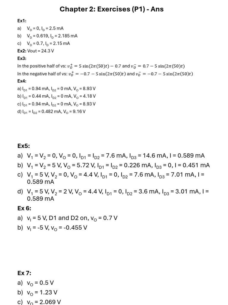 Electronics For IT Ch2 20242 Exercise P1 Ans | PDF