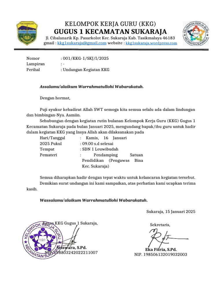 Surat Undangan KKG Januari 2025 4 | PDF