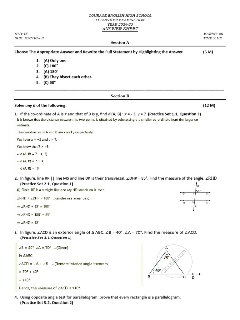 IX Maths II Semester Exam 2024-25 | PDF | Triangle | Triangle Geometry