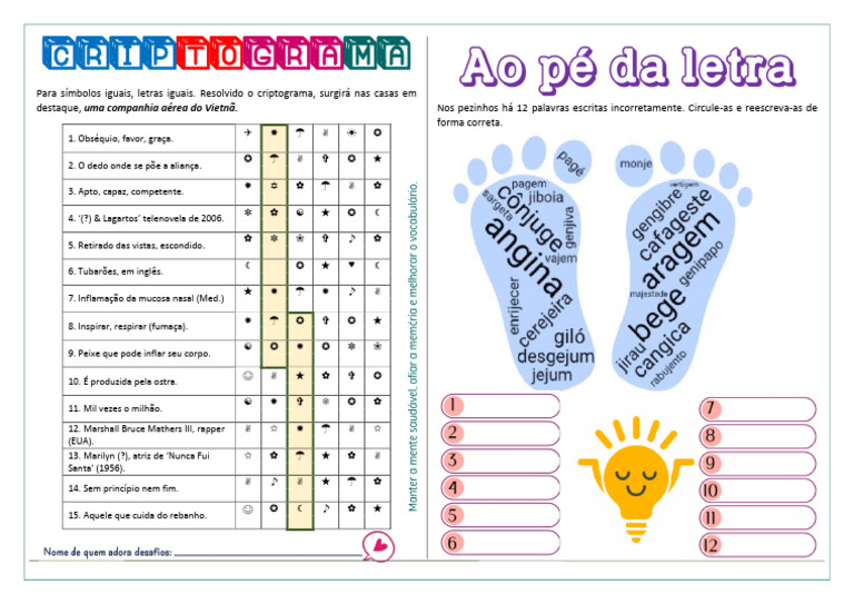 Criptograma Ao Pe Da Letra G e J Aluno | PDF