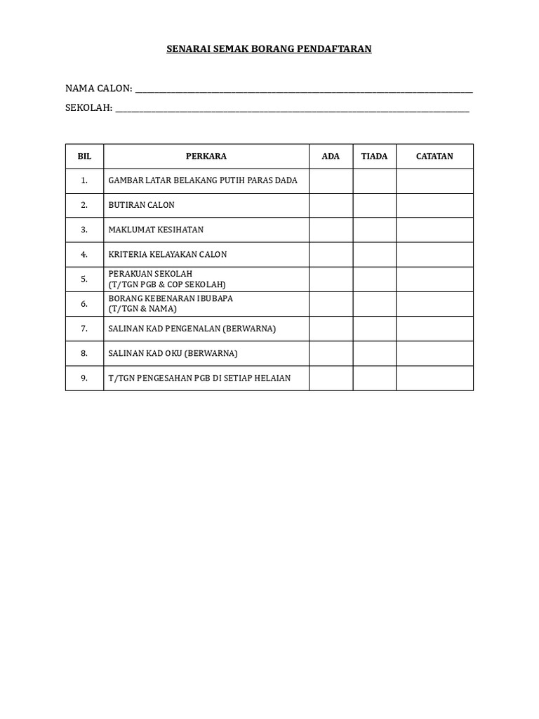 Borang Senarai Semak | PDF
