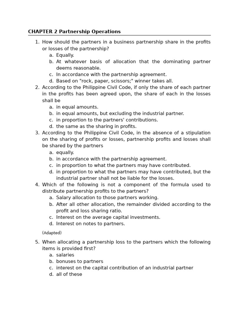 CHAPTER 2 Partnership Operations | PDF | Partnership | Interest