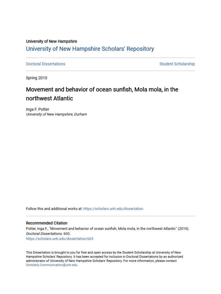 Movement and Behavior of Ocean Sunfish Mola Mola in The Northwe | PDF ...