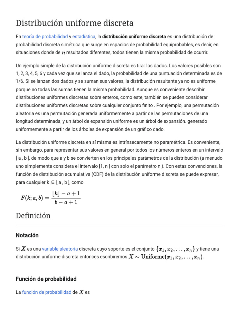 Distribución Uniforme Discreta Explicada | PDF | Distribución de ...