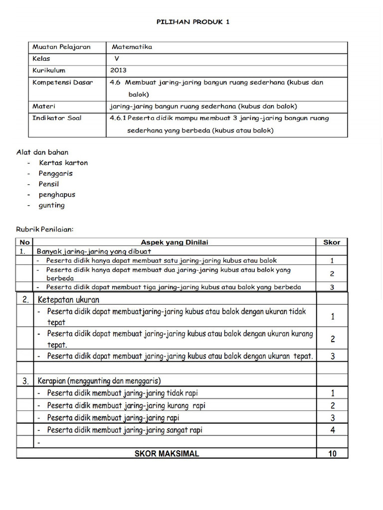 MTK Praktek Penilaian | PDF