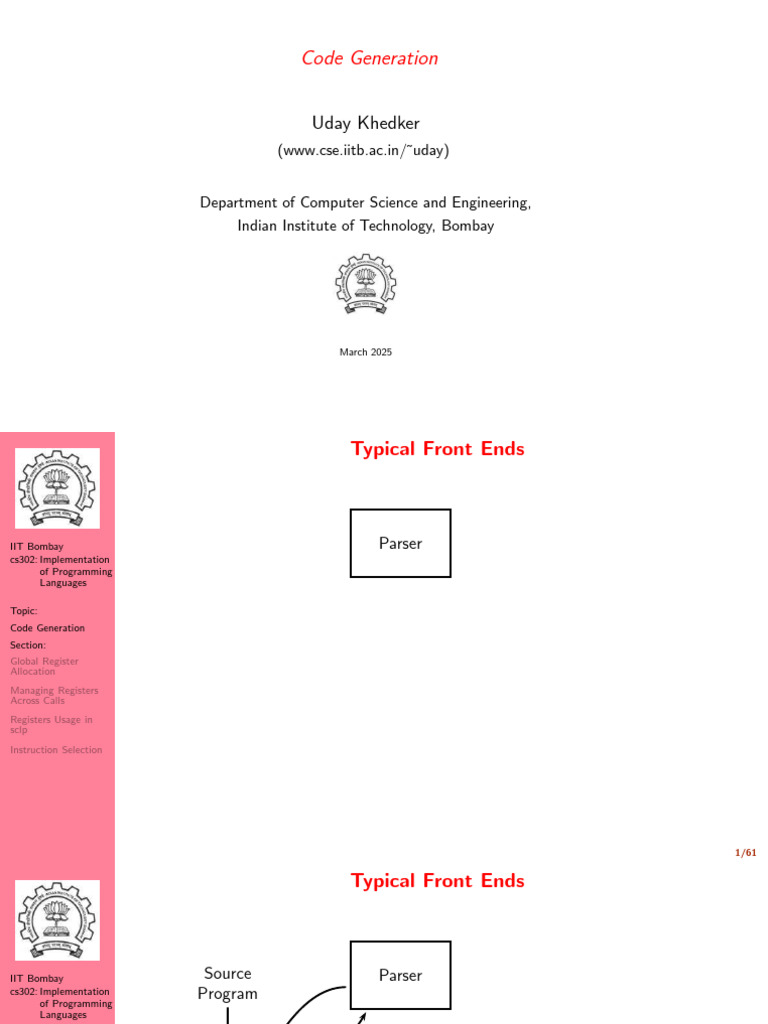 6 - cs302 Code Generation | PDF | Cpu Cache | Parsing