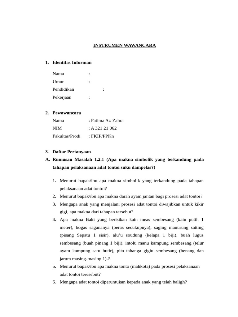 Instrumen Wawancara | PDF