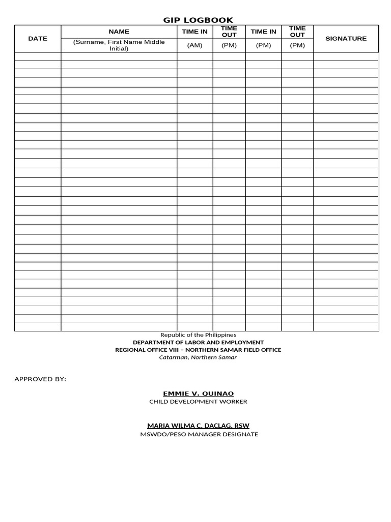 GIP Logbook Template for Attendance | PDF