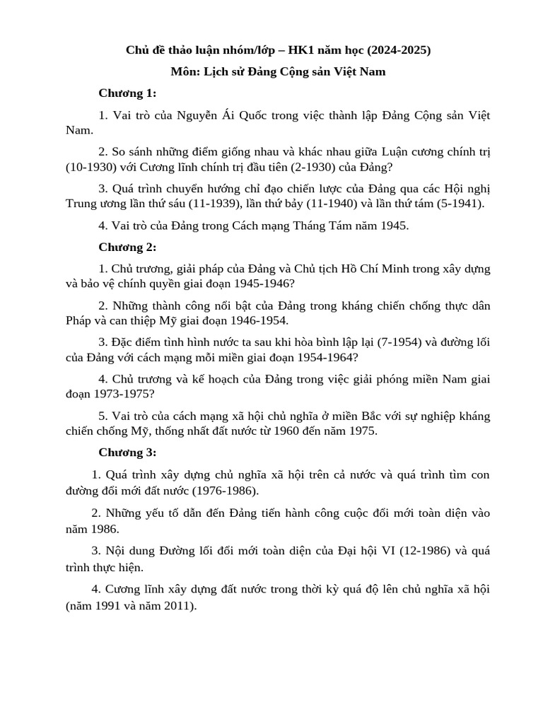 Chủ đề thảo luận HK1 (24-25) | PDF