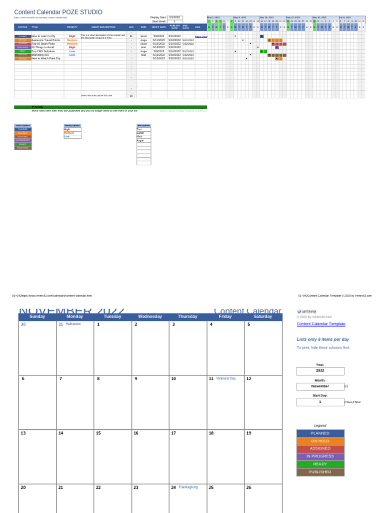 Content Calendar Template | PDF | Worksheet | Microsoft Excel