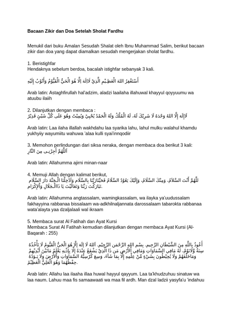 Bacaan Zikir Dan Doa Setelah Sholat Pdf