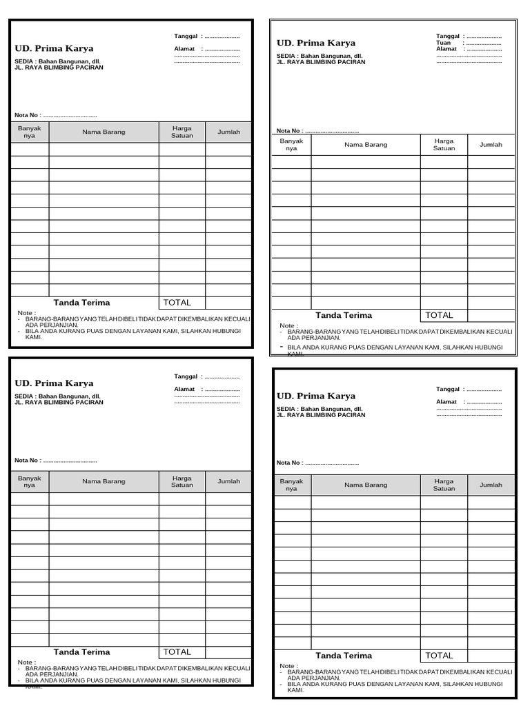Contoh Nota Toko Sederhana | PDF