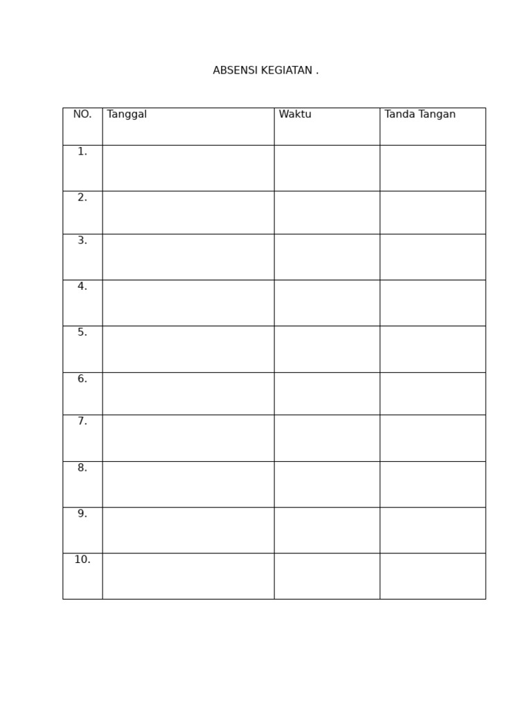 Contoh Absensi Kegiatan | PDF