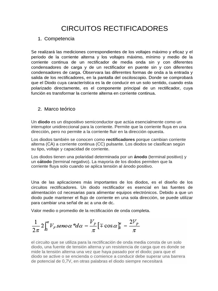 CIRCUITOS RECTIFICADORES primera parte | PDF | Rectificador | Corriente continua